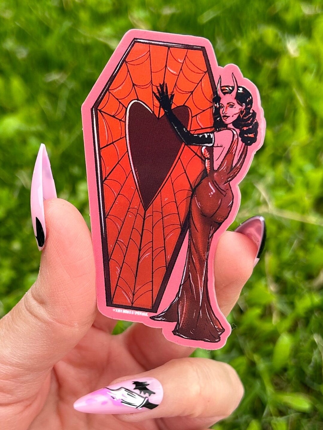 Coffin Demon Girl Pin up Illustration Holographic Sticker - Etsy