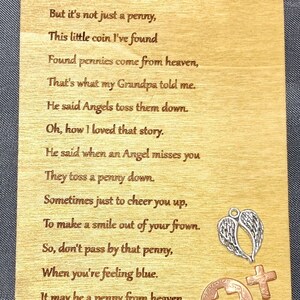 Pennies From Heaven Wood Burned Poem With Cross Cut Penny and Angel ...