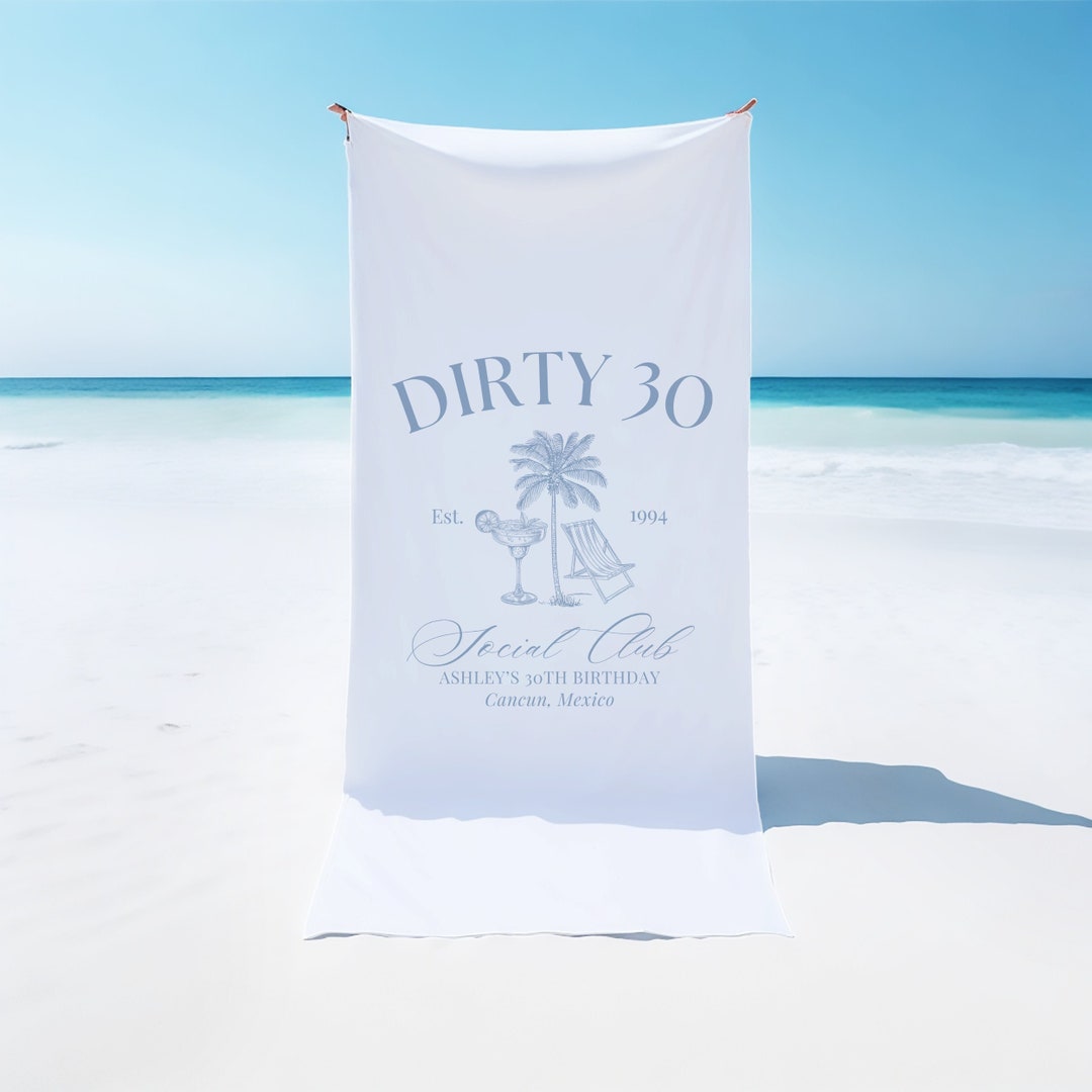 Personalized Dirty Thirty Beach Towel, 30th Beach Birthday Towel ...
