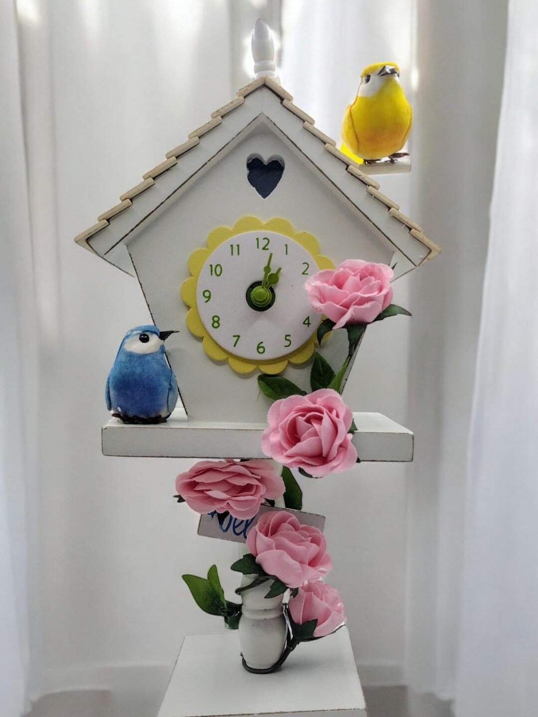 Vintage Avon Cute Birdhouse Clock. Pedestal Tabletop Timepiece. Indoor ...
