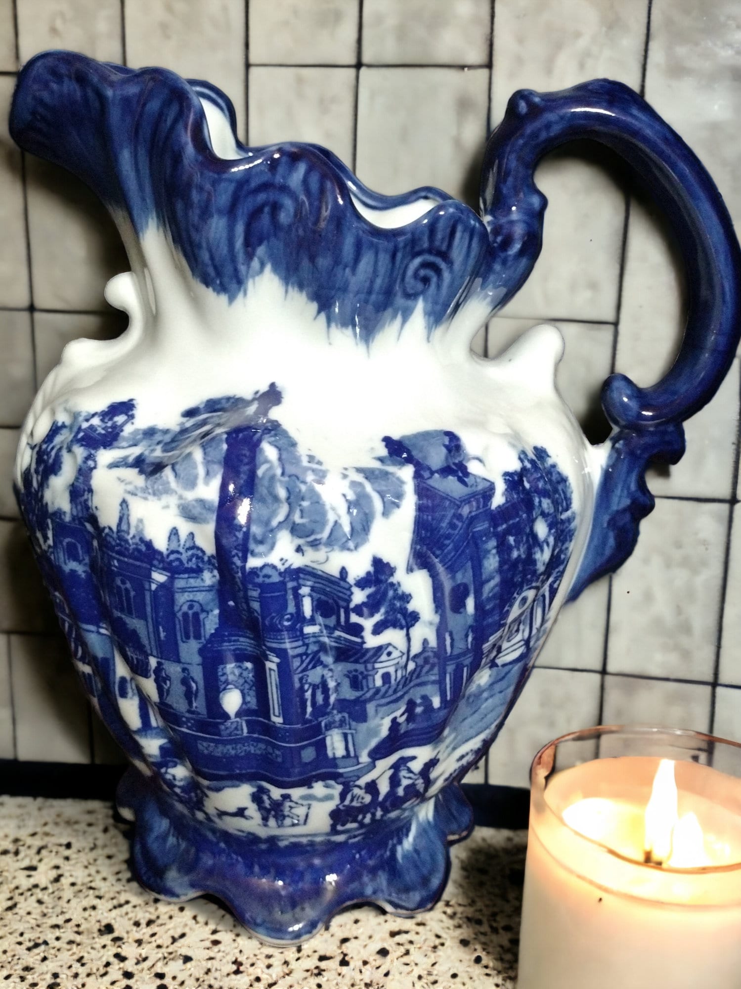 Victoria Ware Vintage Ironstone Pitcher and Basin in a Flow Blue Design ...