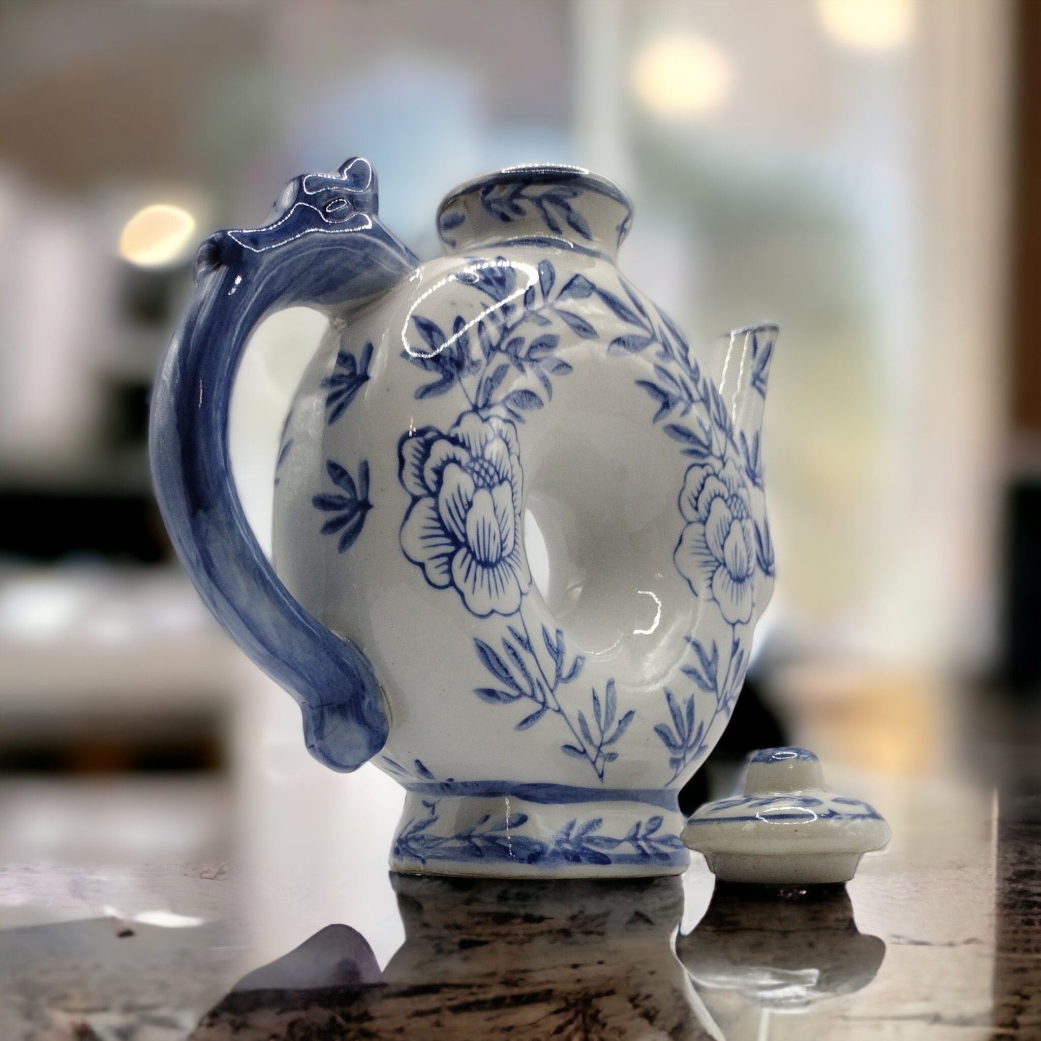Blue and White Vintage Porcelain Donut Asian Teapot. Chinese - Etsy