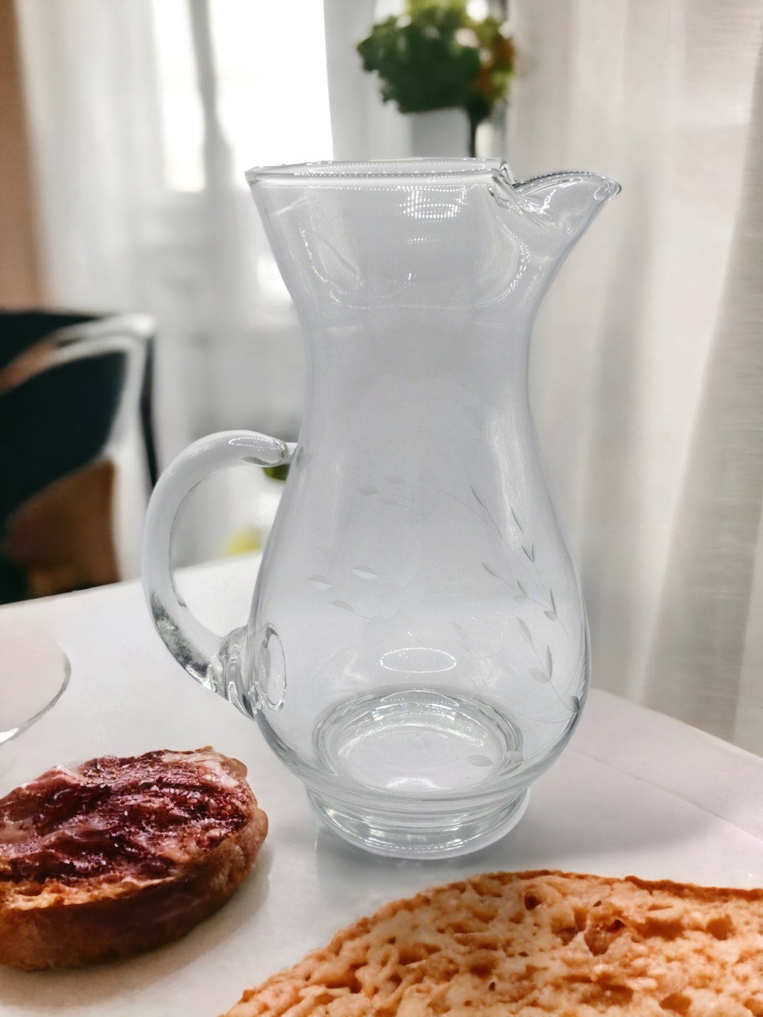 Princess House Vintage Etched Glass Pitcher. Water Juice Pitcher. Gift ...