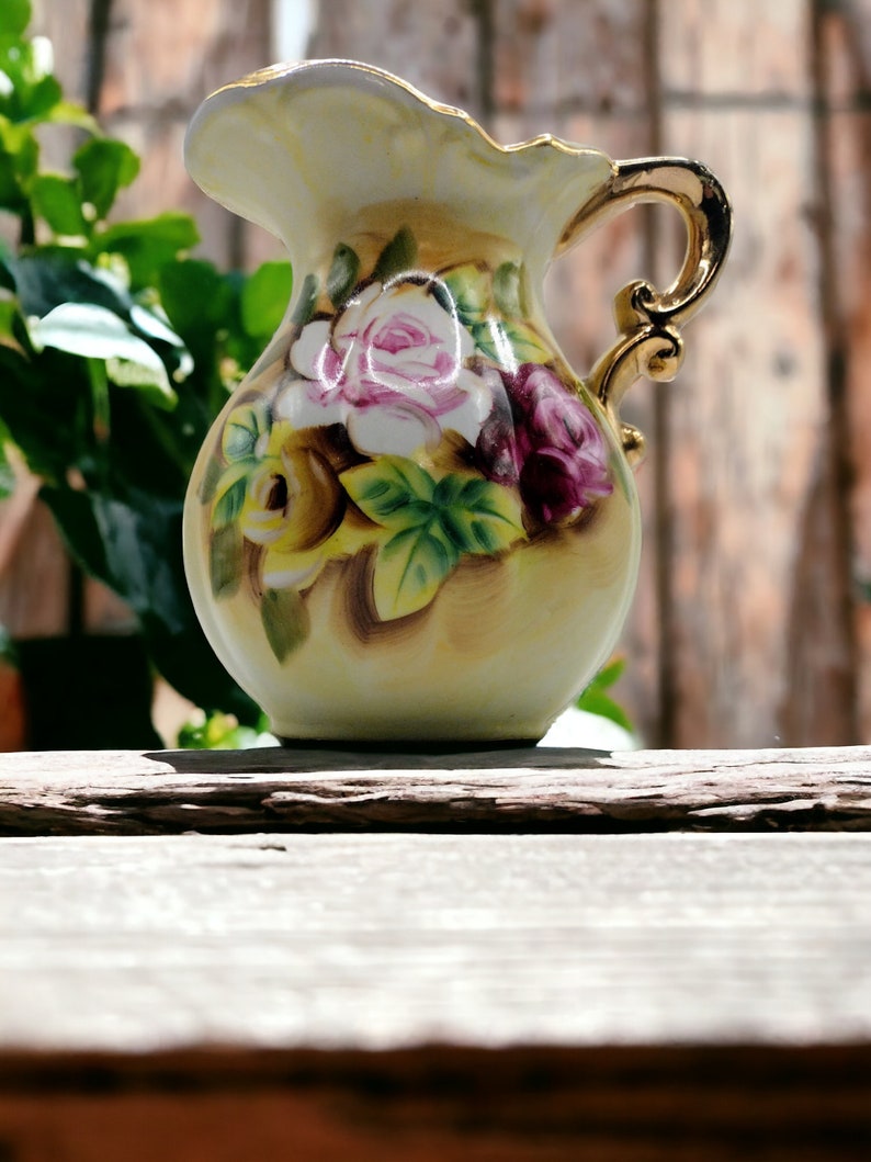 Hand Painted Pitcher and Bowl With Yellow Red Pink Roses. Made in Japan ...