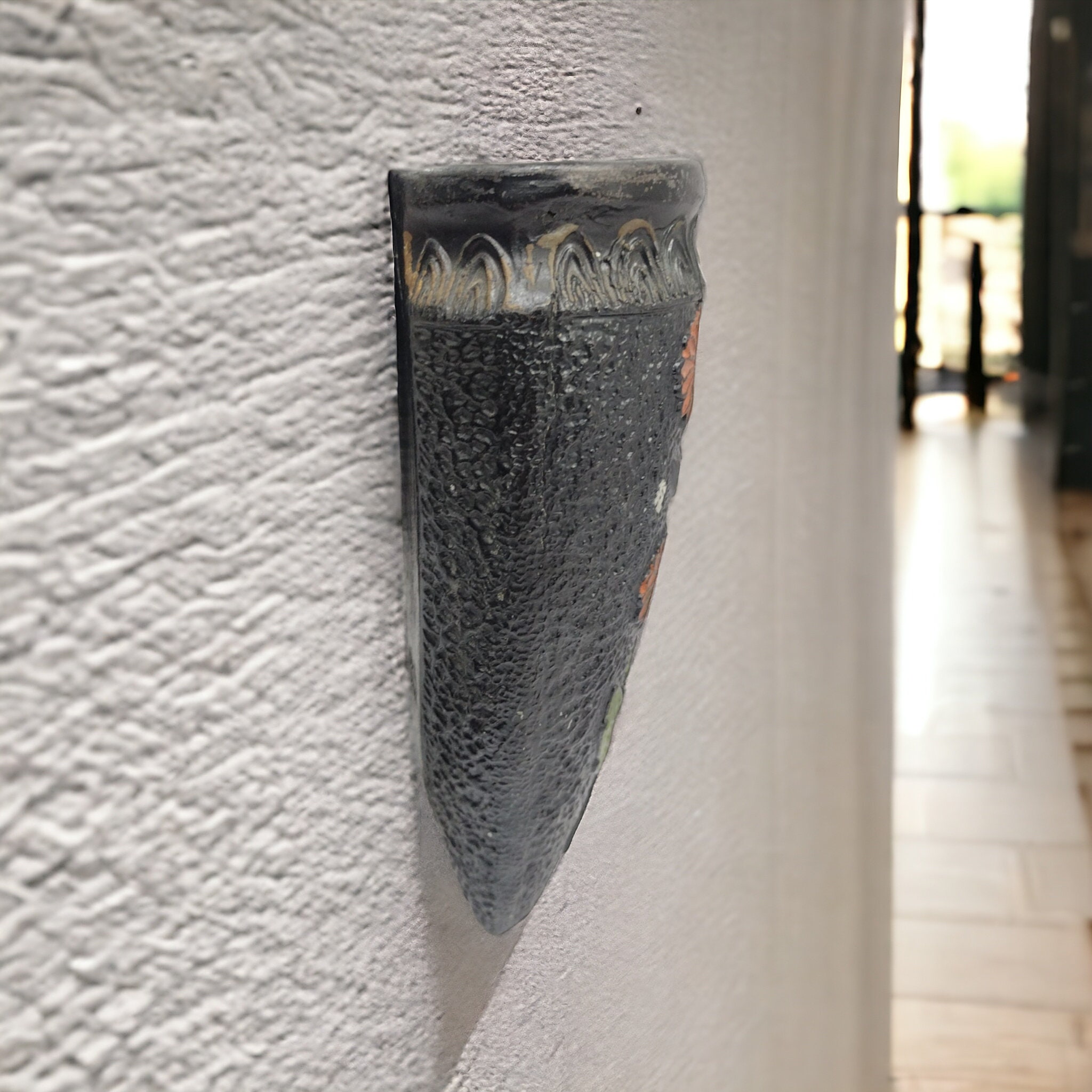 Made in Japan Vintage Black Ceramic Wall Pocket With Orange - Etsy