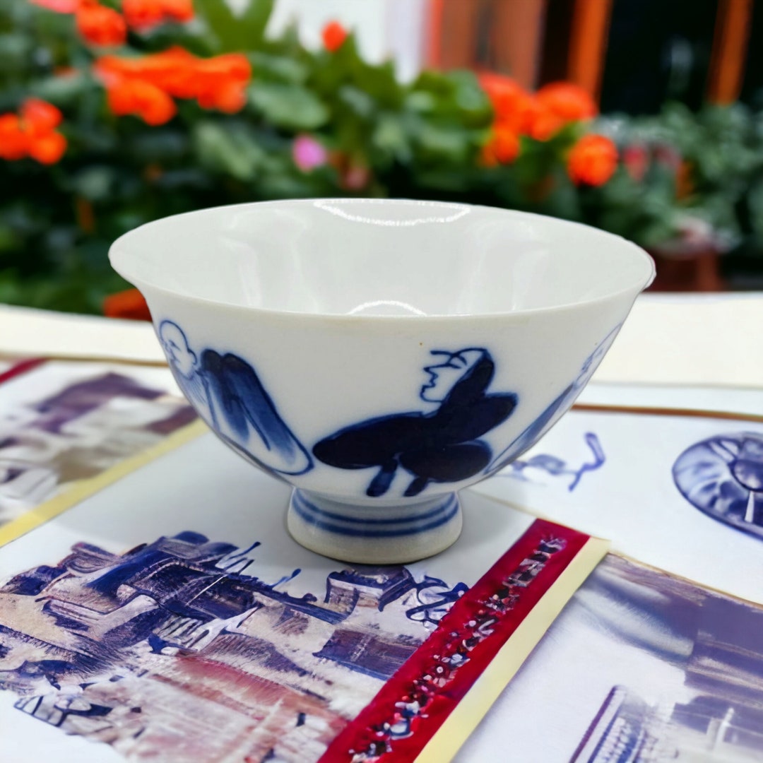 Hand Painted Blue and White Vintage Asian Bowl. Rice Bowl. Porcelain ...