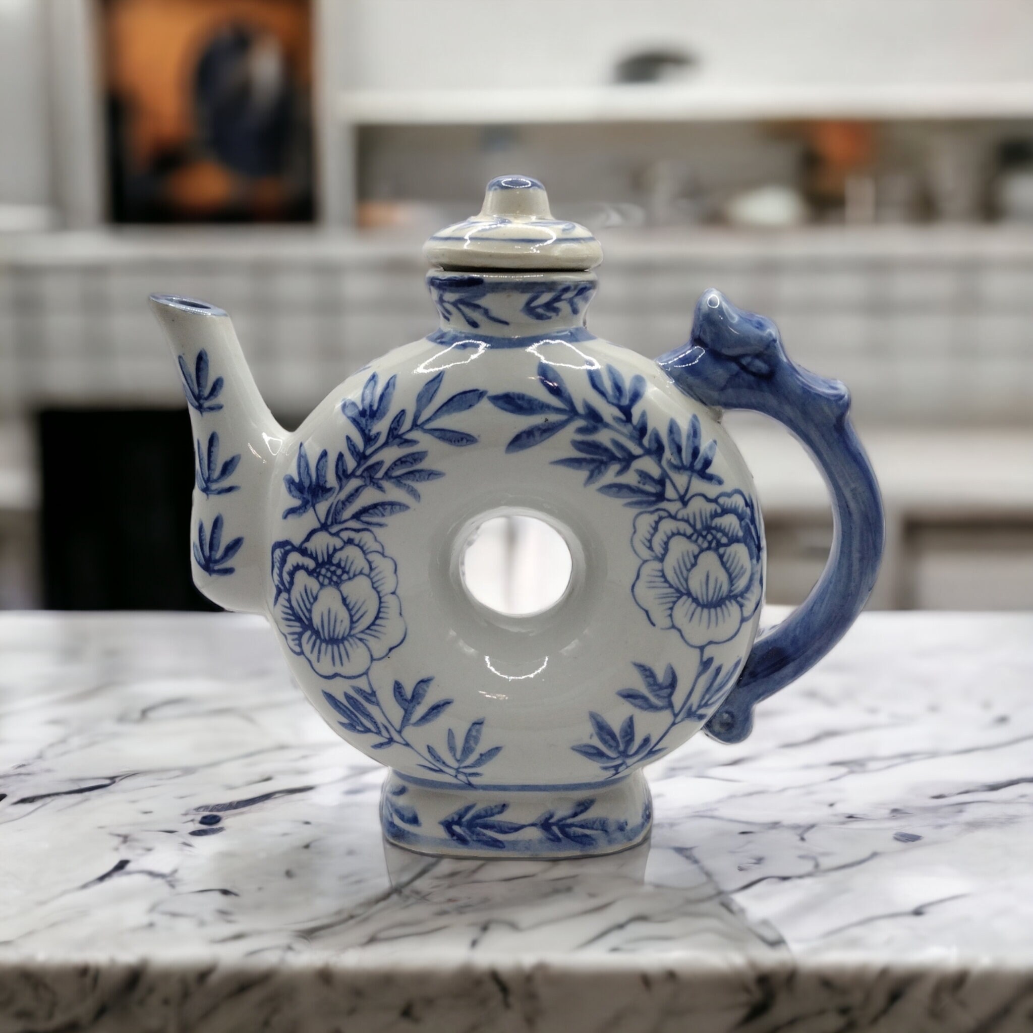 Blue and White Vintage Porcelain Donut Asian Teapot. Chinese - Etsy