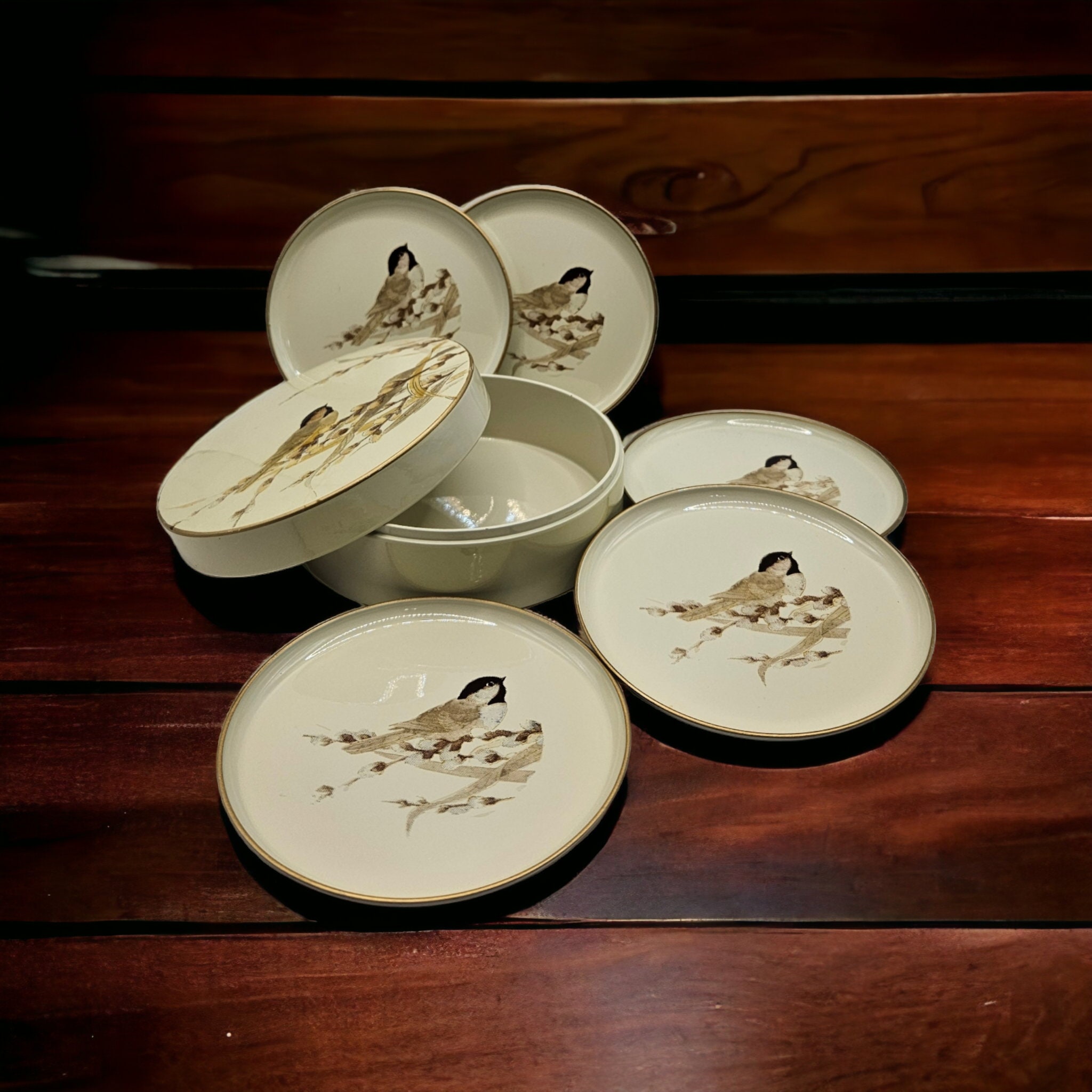 Otagiri Japan Tray and Coaster Set With Chickadee Birds. Snack Tray ...