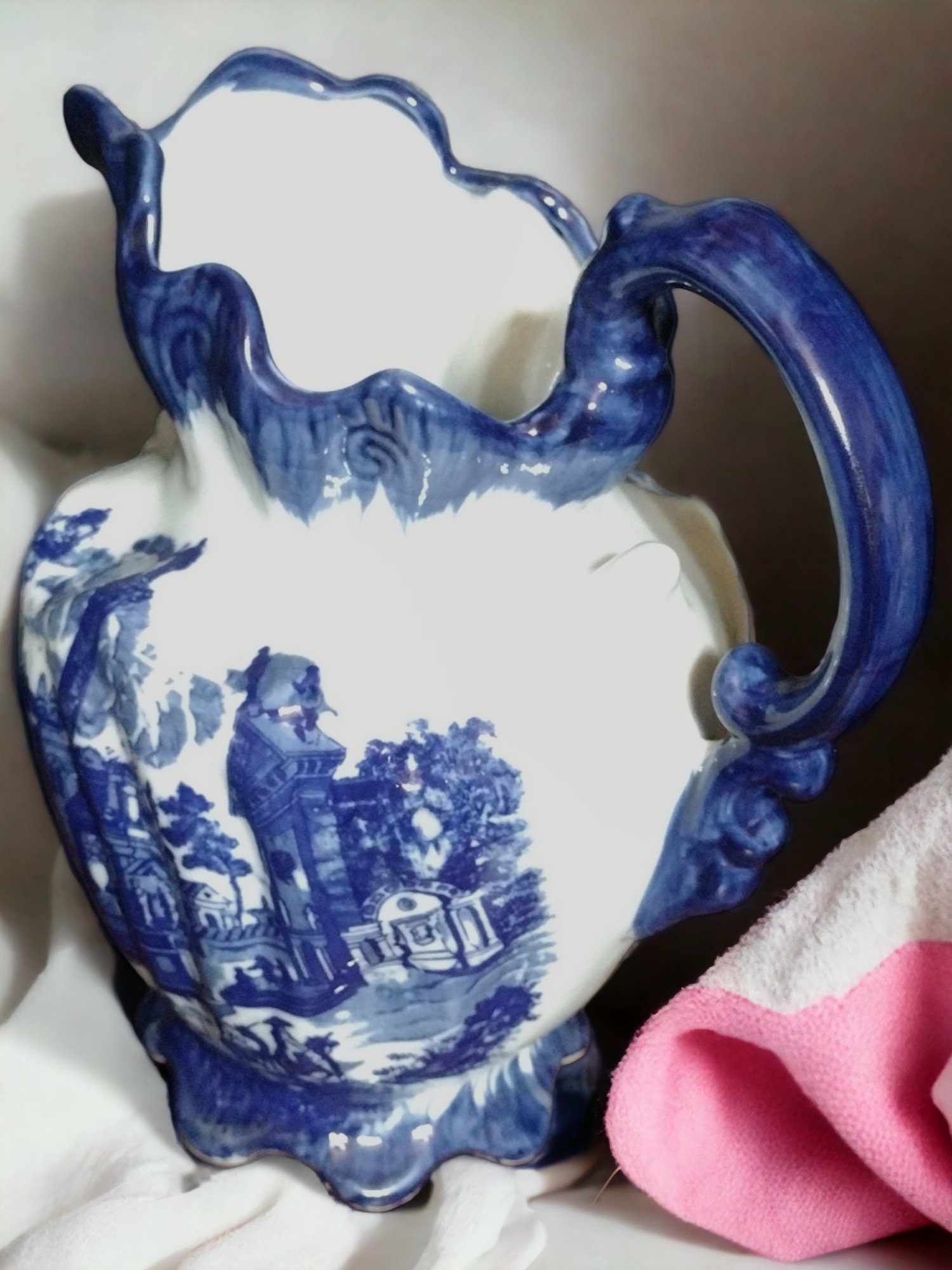 Victoria Ware Vintage Ironstone Pitcher and Basin in a Flow Blue Design ...