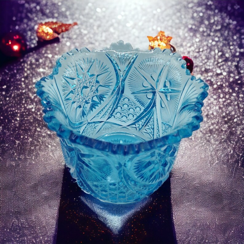Kemple Wheaton Vintage Blue Glass Bowl. Aqua Blue. Icy Blue. Candy Dish ...