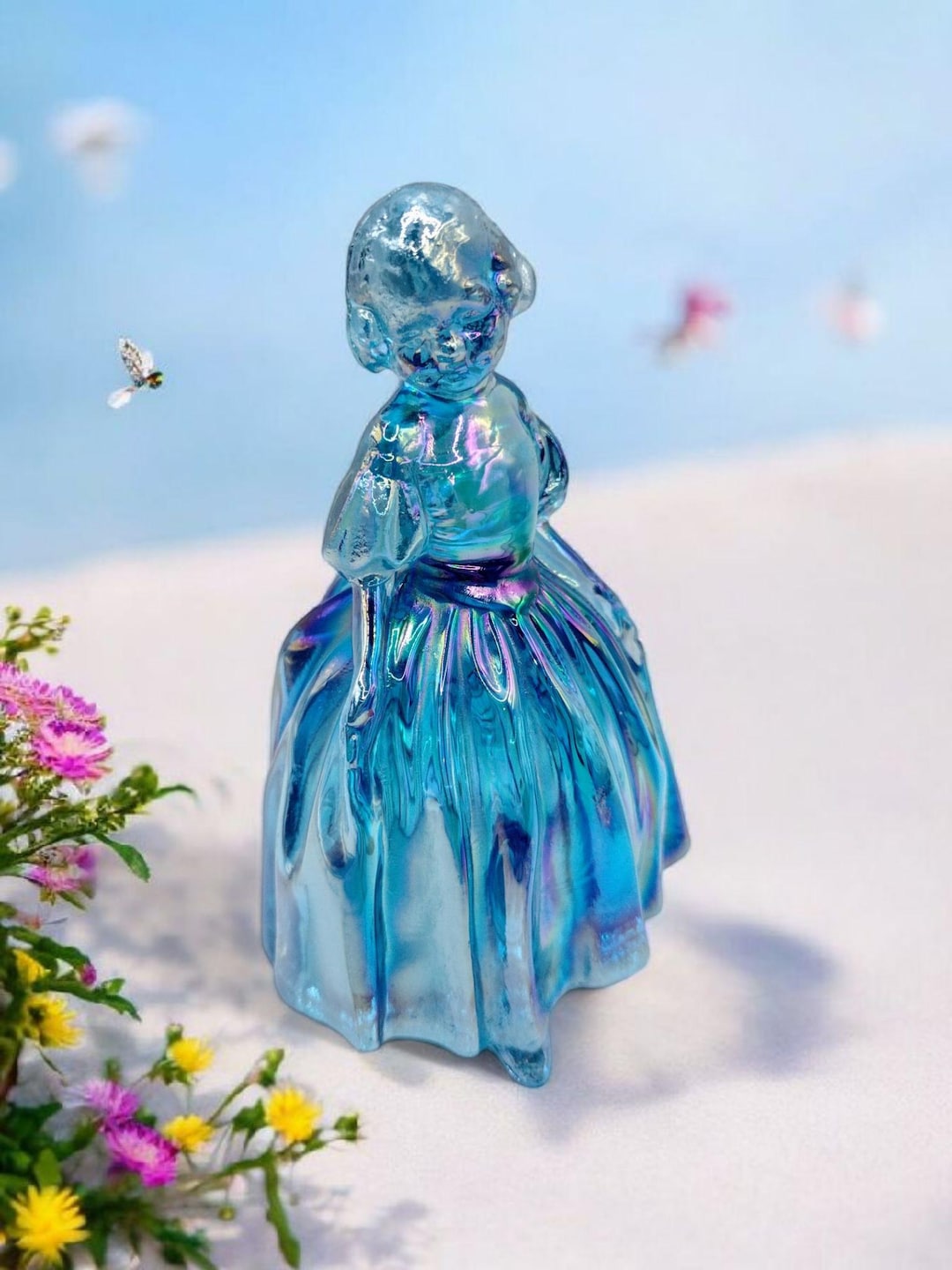 Wheatonware Glass Colonial Lady in Blue Carnival Glass in a Pre-curtsy ...