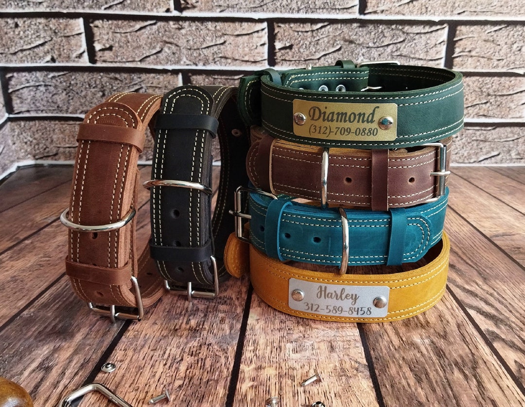Real Solid Leather Dog Collar, Real Solid Dog Collar, Personalized Real ...