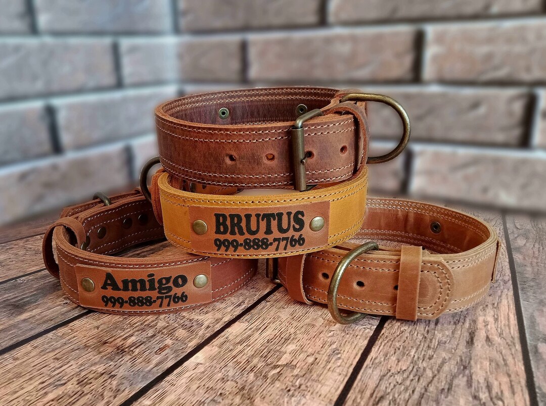 Personalized Leather Dog Collar, Thick Dog Collar, Personalized Thick ...