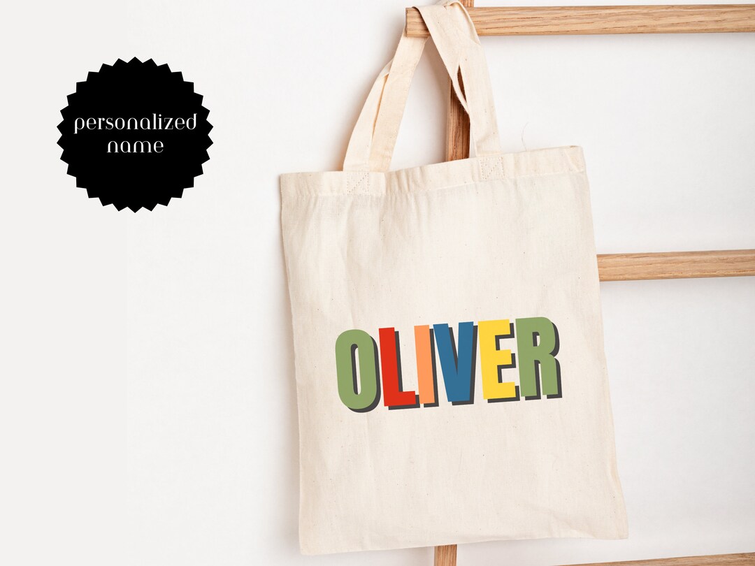 Personalized Name Tote Bag Kids Custom Book Bag Stationery Canvas Tote ...