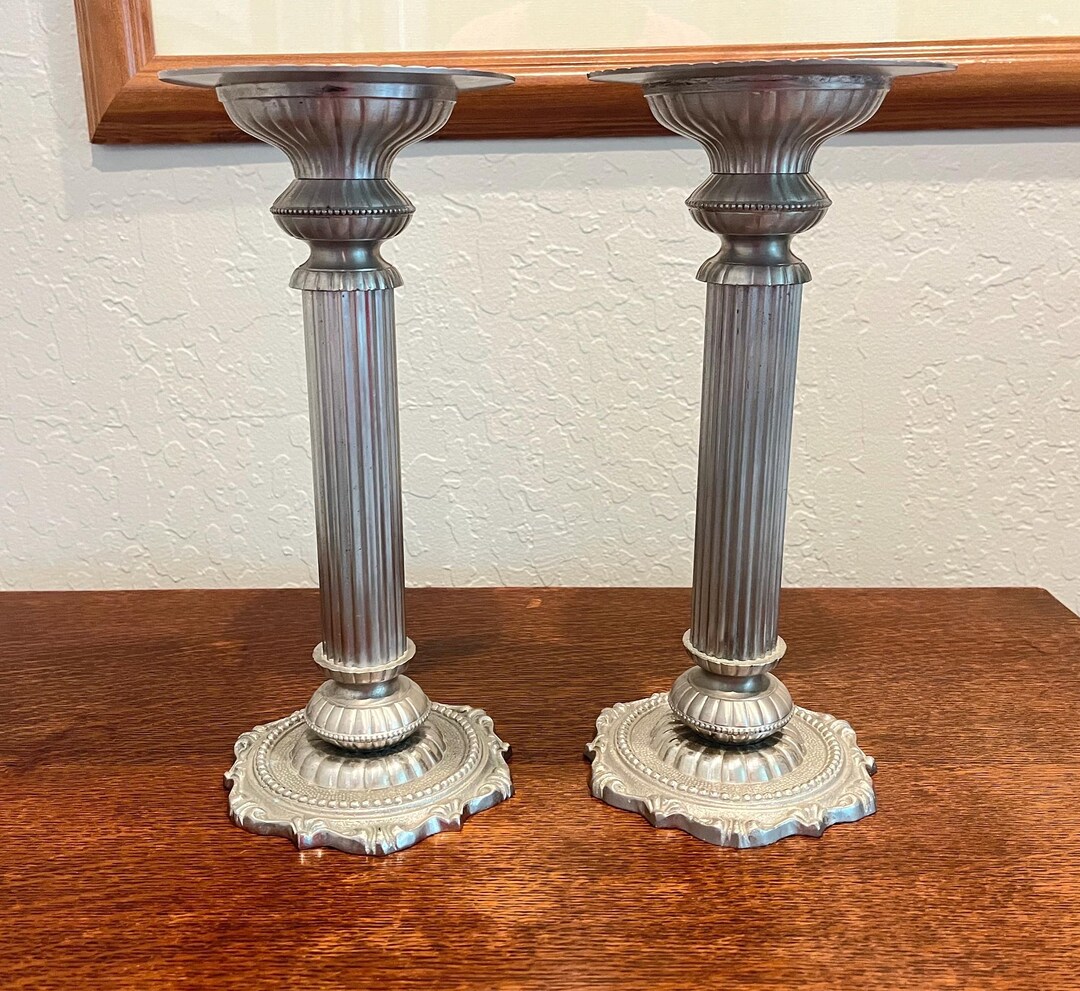Vintage Pewter Corinthian Column Pillar Candlestick Holders - Set of 2 ...