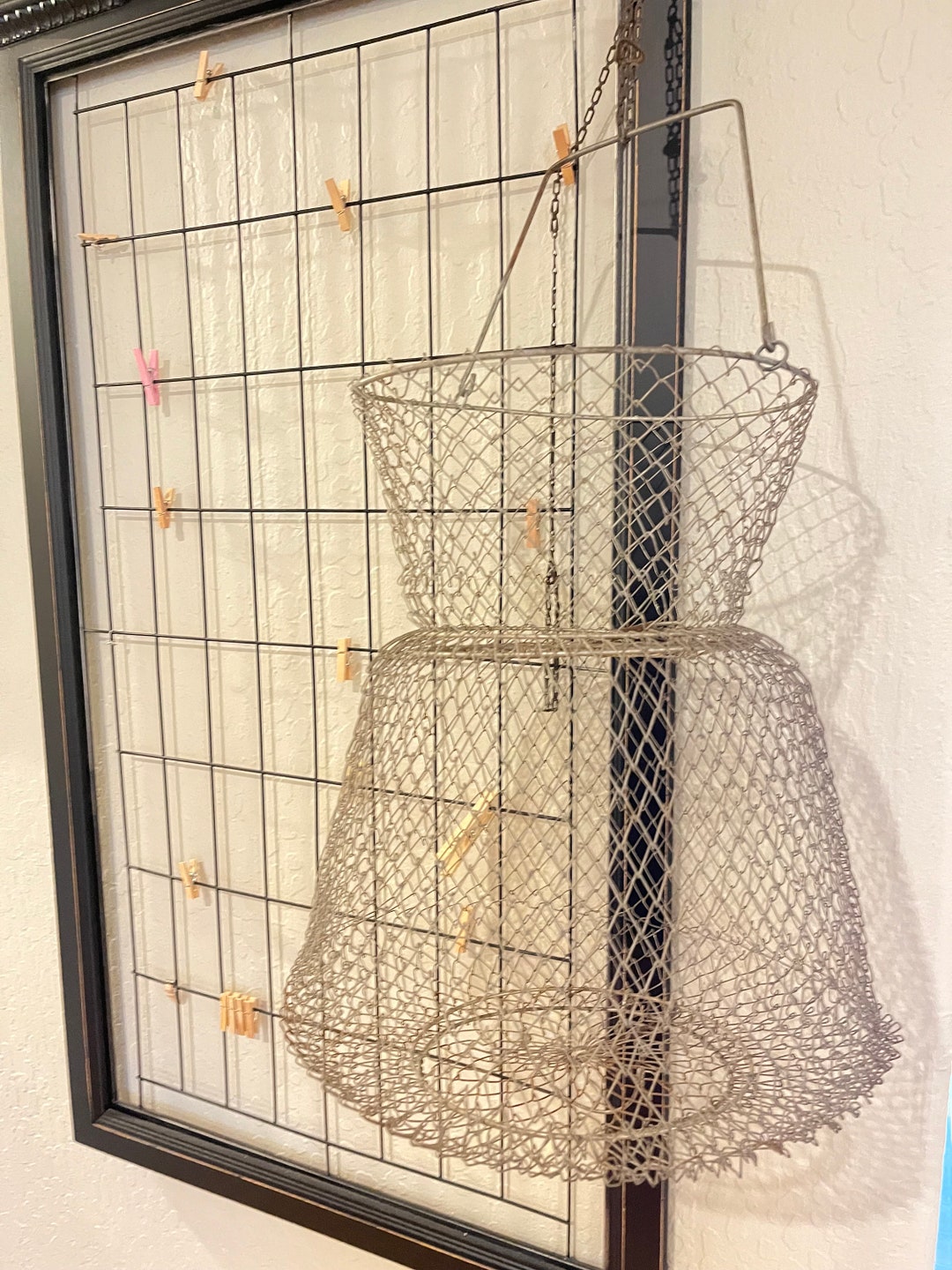 Vintage Mesh Metal Collapsible Fish Minnow Basket Cage - Etsy
