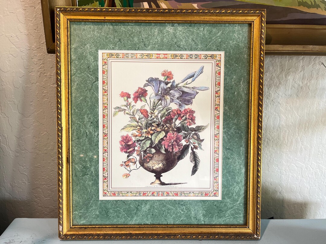 Vintage Floral Botanical Print Engraving Matted With Gold Frame - Dutch ...
