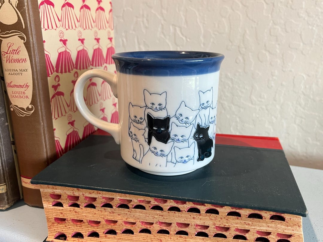 Vintage 1980s Otagiri White & Blue Cat Coffee Mug - Etsy