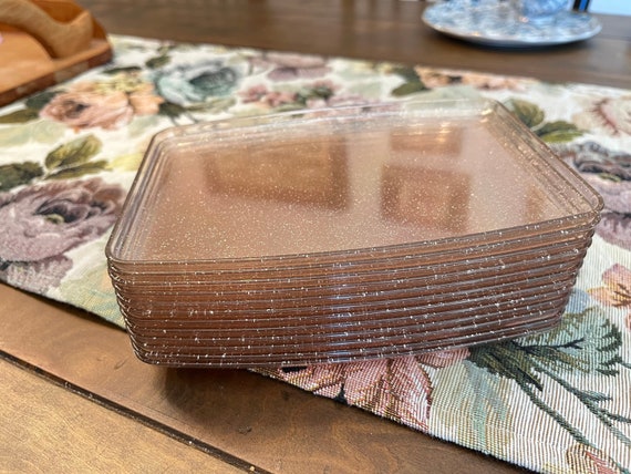 Vintage MCM Acrylic Pink Lucite Glitter Stacking Snack Trays - Etsy