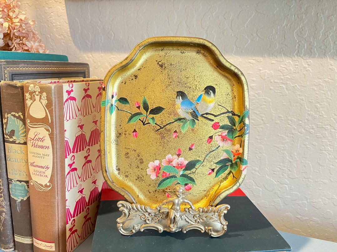 Vintage Blue Birds Gold Tin Tray by Party Elise - Made in England ...