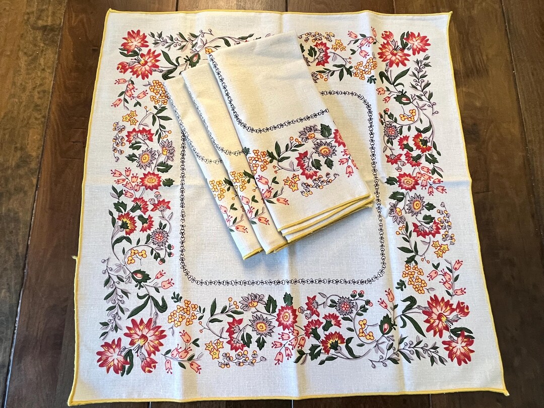 Vintage off White Floral Cloth Dinner Napkins Set of 4 - Etsy