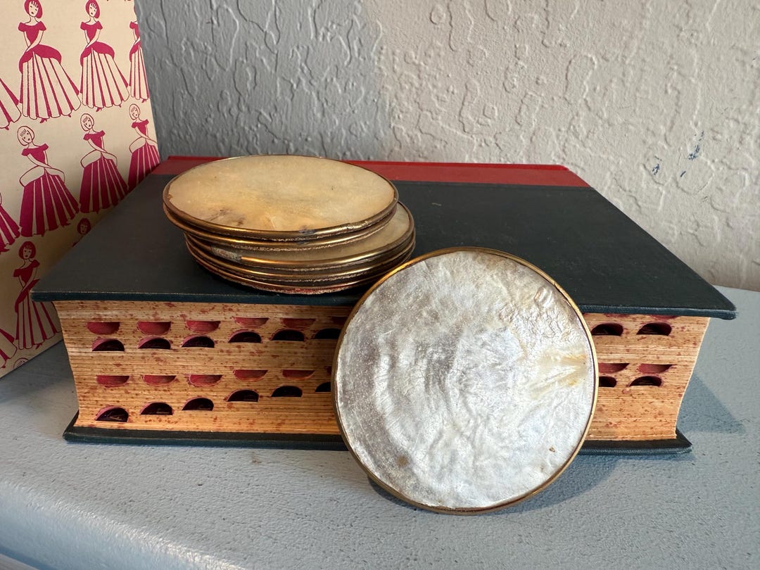 Vintage Capiz Mother of Pearl Shell Coasters - Set of 6 - Cork Backing ...