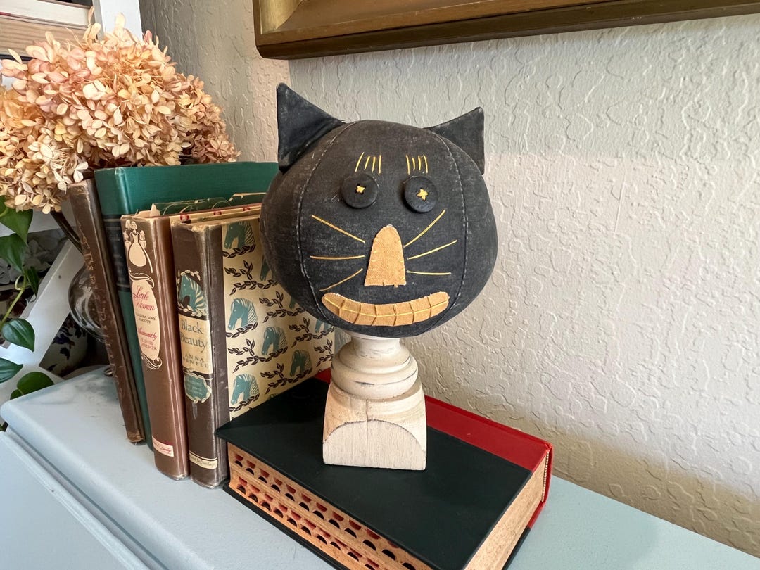 Vintage Primitive Folk Art Black Cloth Cat Head Bust Halloween Decor - Etsy