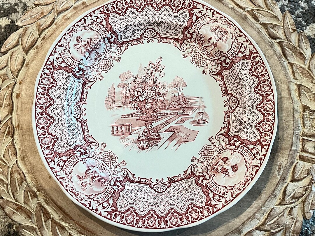 Vintage Spode Red Transferware Dinner Plate Victorian Seasons June Made ...