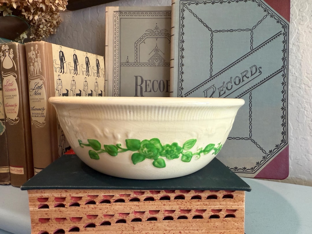 Vintage Homer Laughling Oven Serve Casserole Bowl - Ivory With Green ...