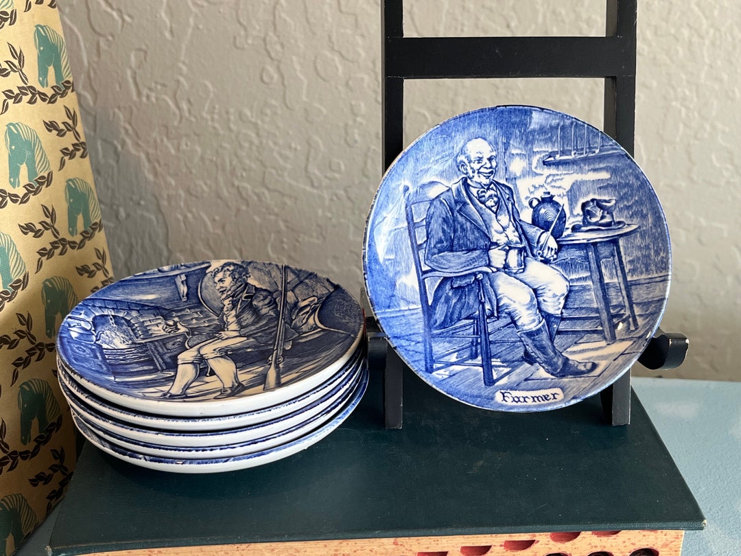 Vintage Enoch Wedgwood Blue Transferware Small Butter Pats Plates - Set ...