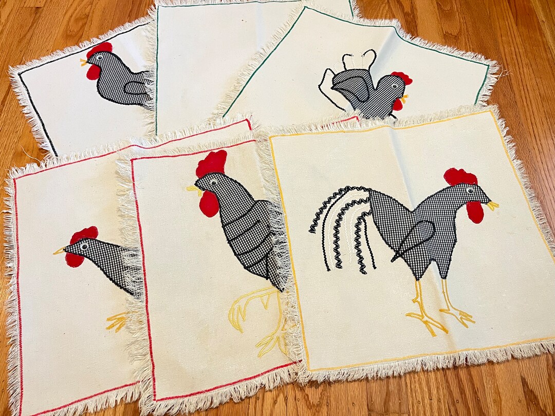 Vintage Handmade Applique Rooster Kitchen Table Placemats Set of 6 - Etsy