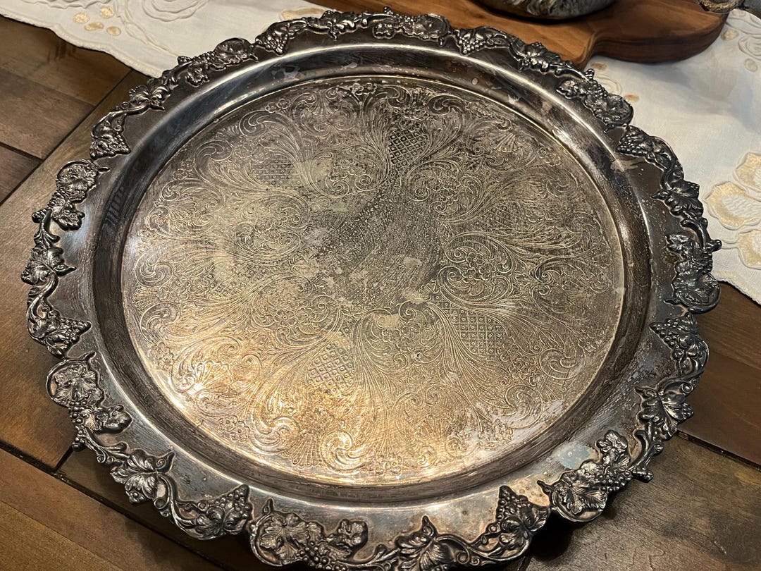 Vintage Sheridan Silverplate Large Heavy Footed Tray - Etsy