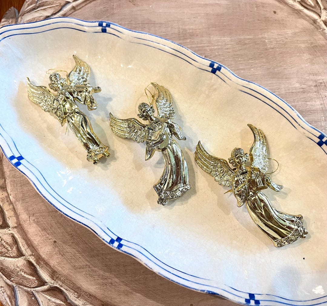 Vintage Gold Set of 3 Angel Instrument Christmas Ornaments - Etsy
