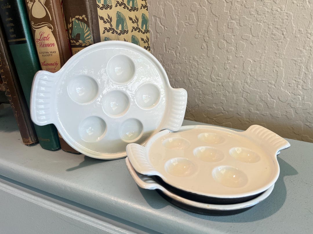 Vintage Le Creuset Escargot Round Enameled Cast Iron Dishes - Black and ...
