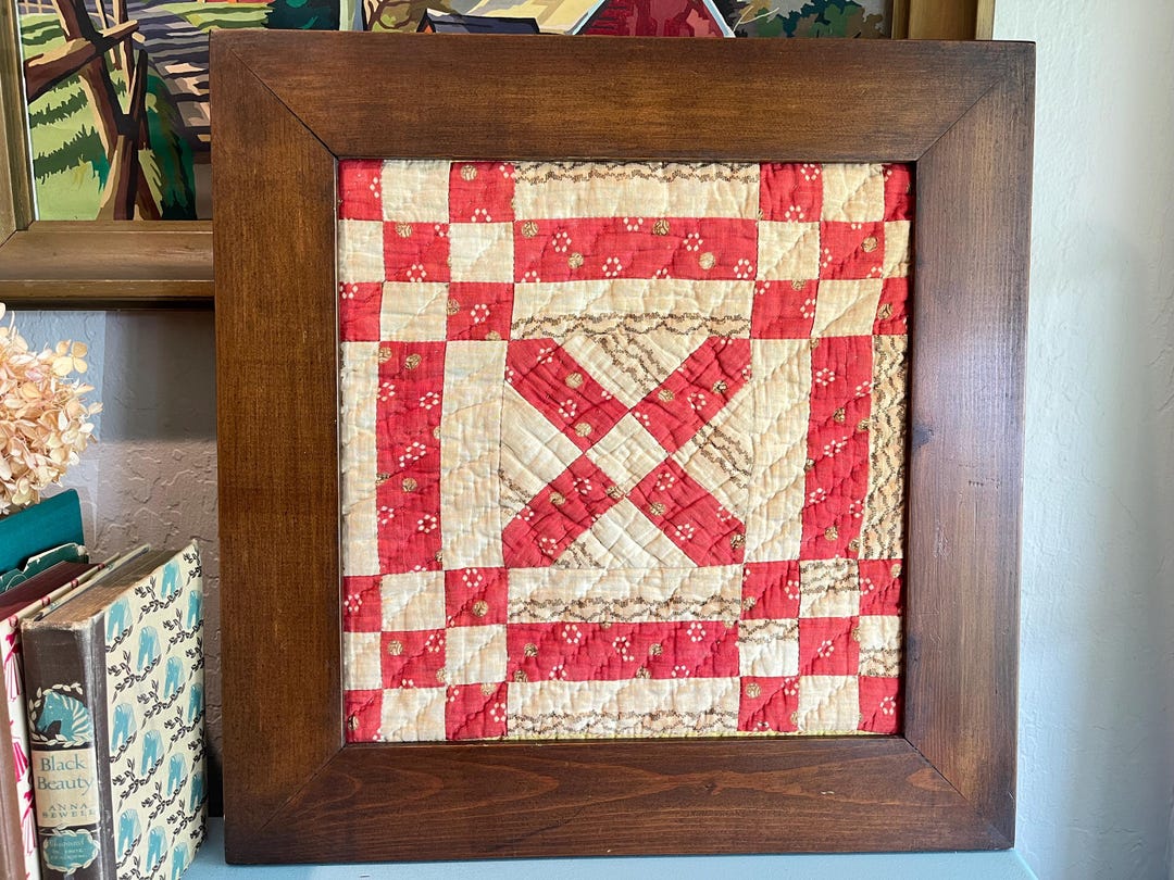 Vintage Framed Barn Quilt Sign Square Hanging Wall Art Red and White ...