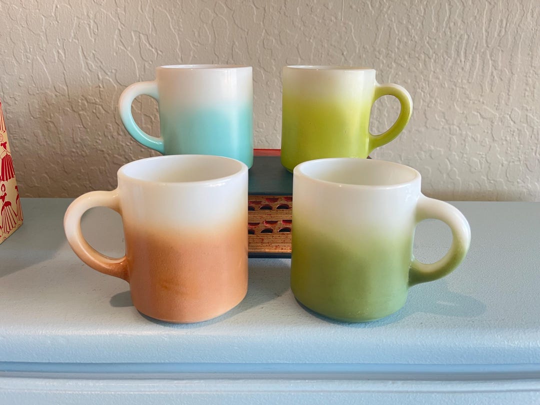Vintage Hazel Atlas Ombre Fade Milk Glass Mugs Set of 4 Mid-century ...