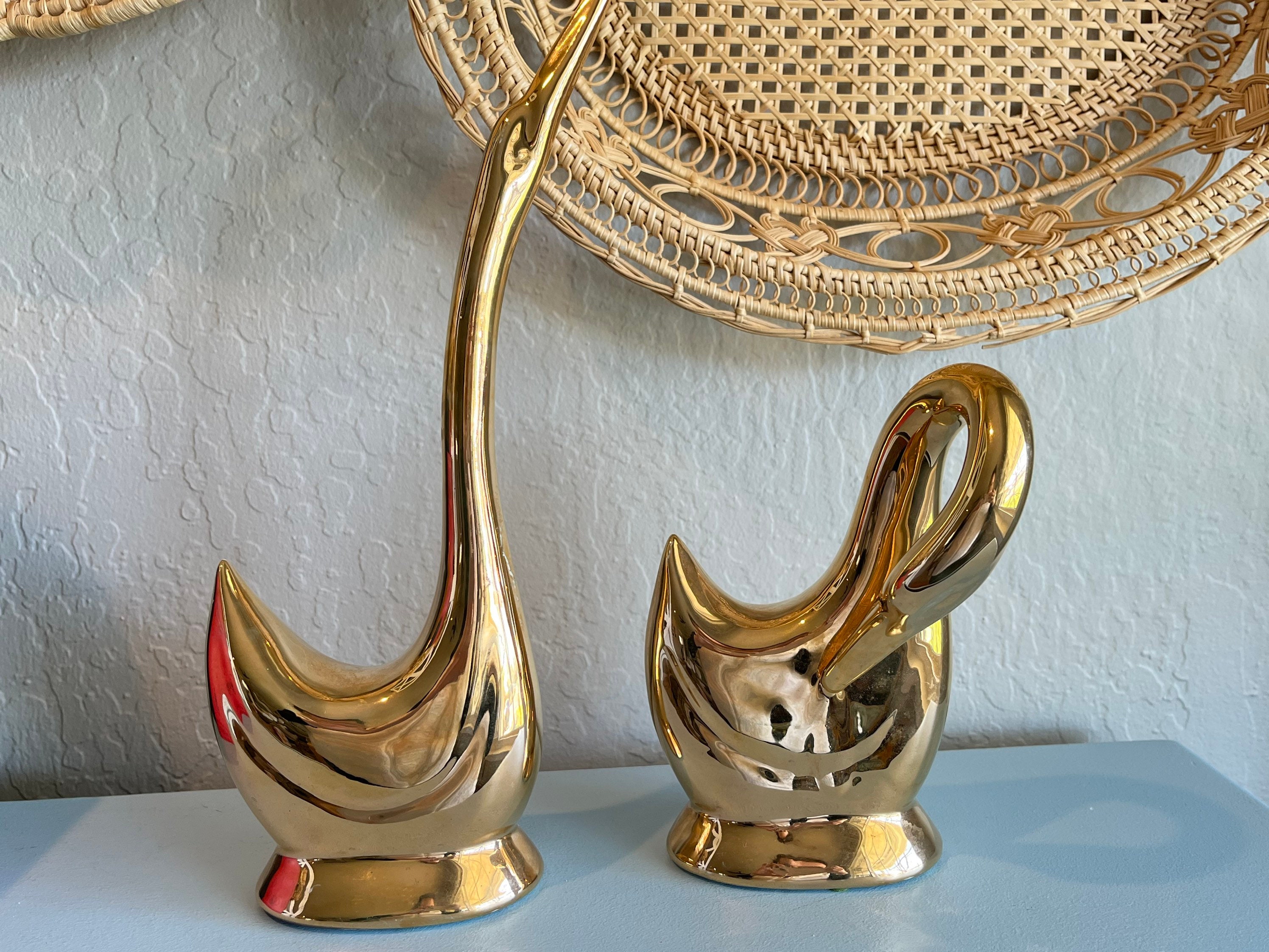 Vintage Jaru Abstract Set of Two Ceramic Gold Gilded Swans Mid Century ...