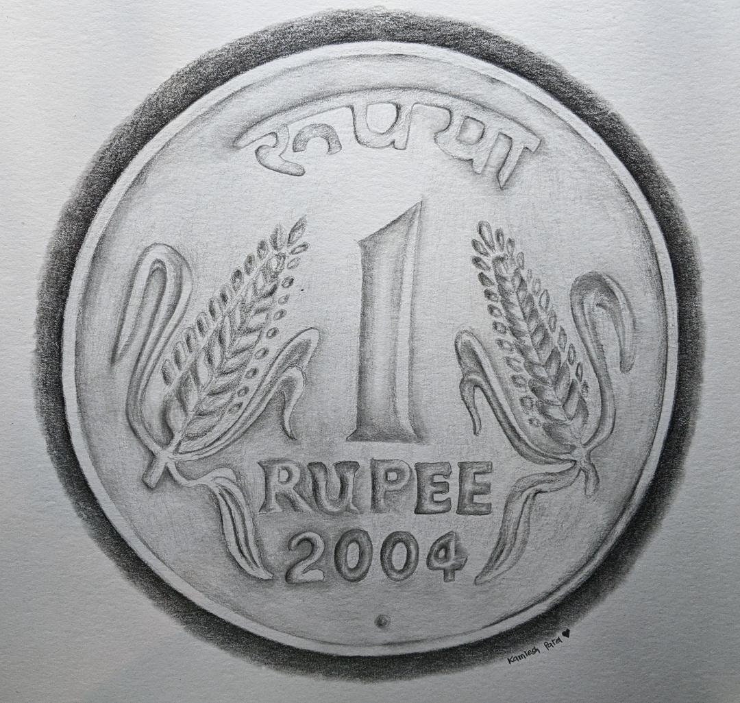 One Rupee Indian Coin Drawing - Etsy