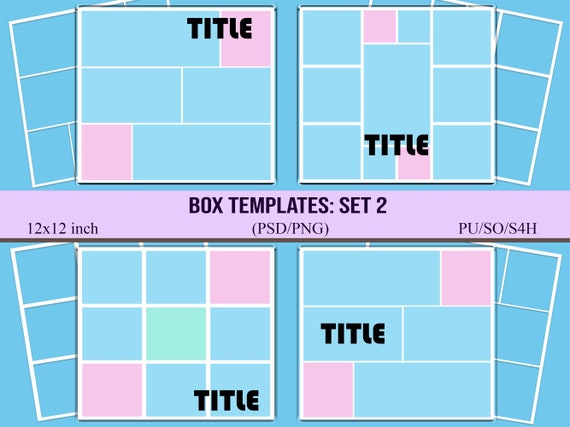 Layered Box Templates PSD & PNG 12x12 | Etsy