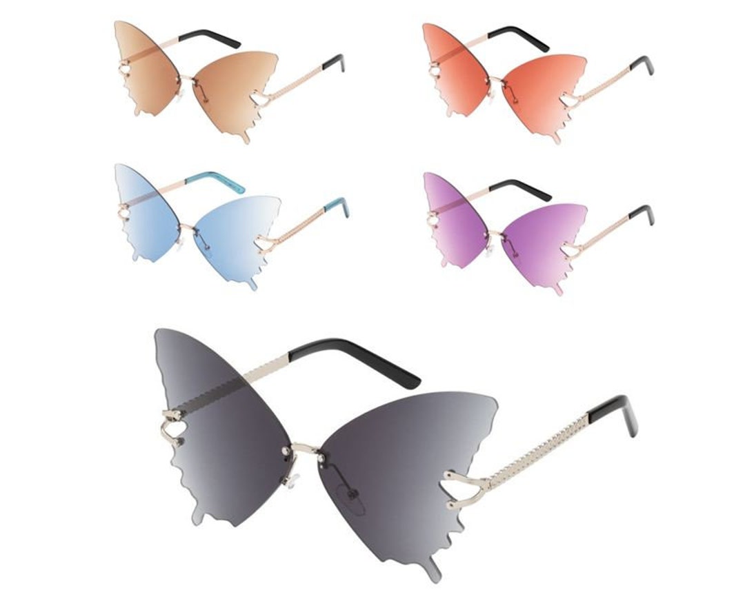 Women's Butterfly Shape Sunglasses Unique Full Rimless Metal Frames ...