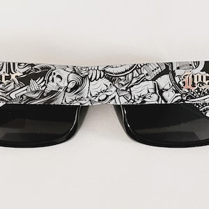 LOCS Sunglasses Shades Graffiti Skull Printed Legs Black Plastic Frames ...