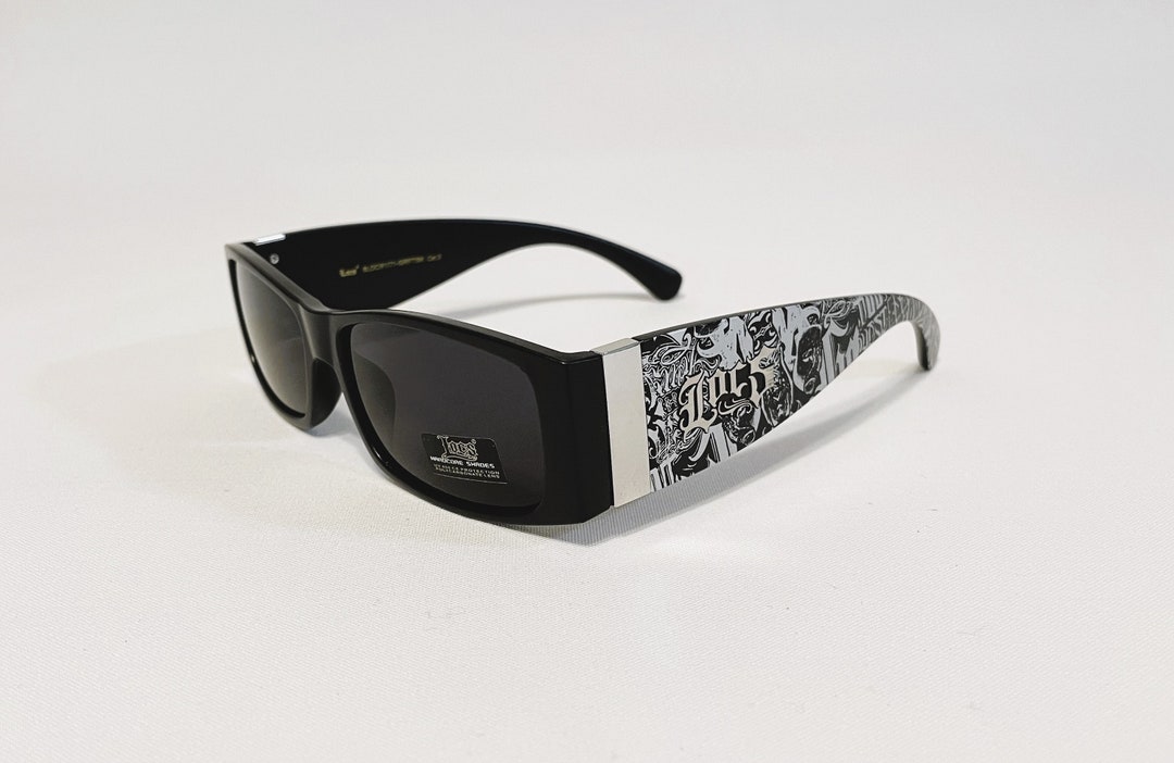 LOCS Sunglasses Graffiti Skull Printed Temples Matte Black Plastic ...