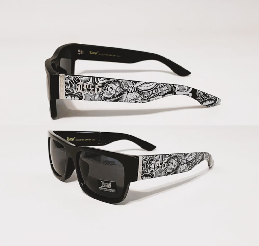 LOCS Sunglasses Shades Graffiti Skull Printed Legs Black Plastic Frames ...
