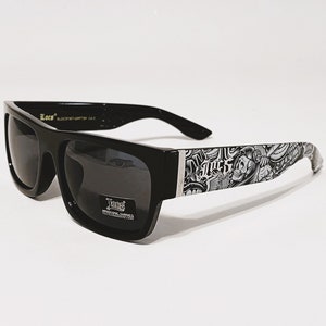 LOCS Sunglasses Shades Graffiti Skull Printed Legs Black Plastic Frames ...