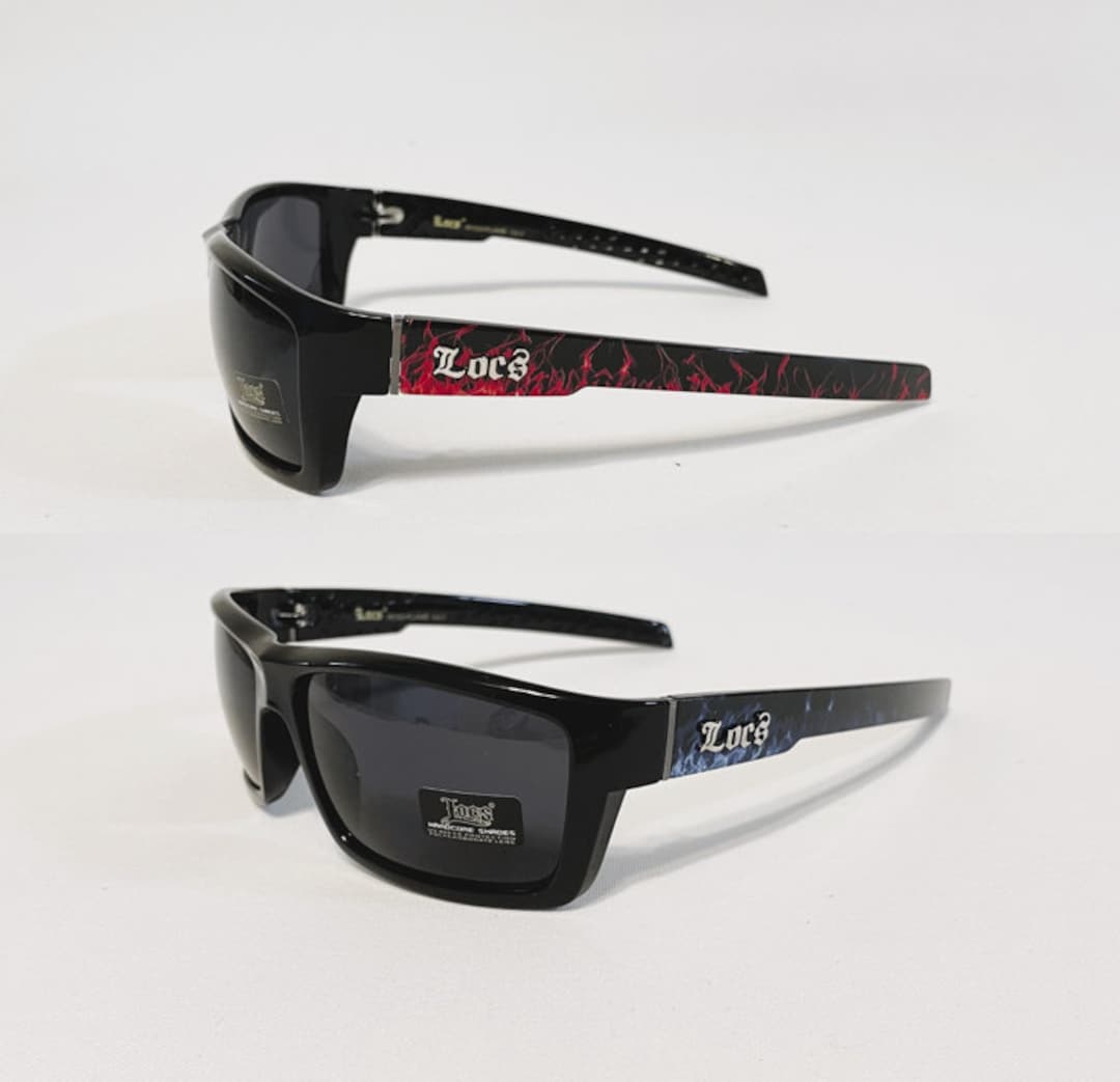 LOCS Sunglasses Shades Flame Printed Temples Dark Rectangle Lenses ...