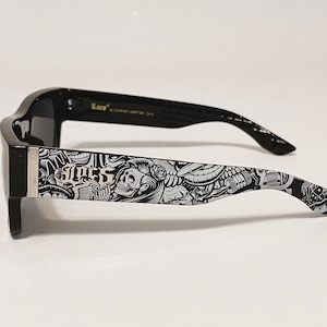 LOCS Sunglasses Shades Graffiti Skull Printed Legs Black Plastic Frames ...