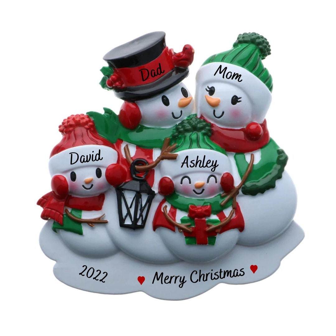Snowman Family of 4 Personalized Christmas Ornament, Family Tree Custom ...
