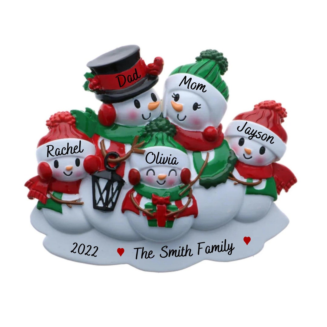 Snowman Family of 5 Personalized Christmas Ornament, Family Tree Custom ...