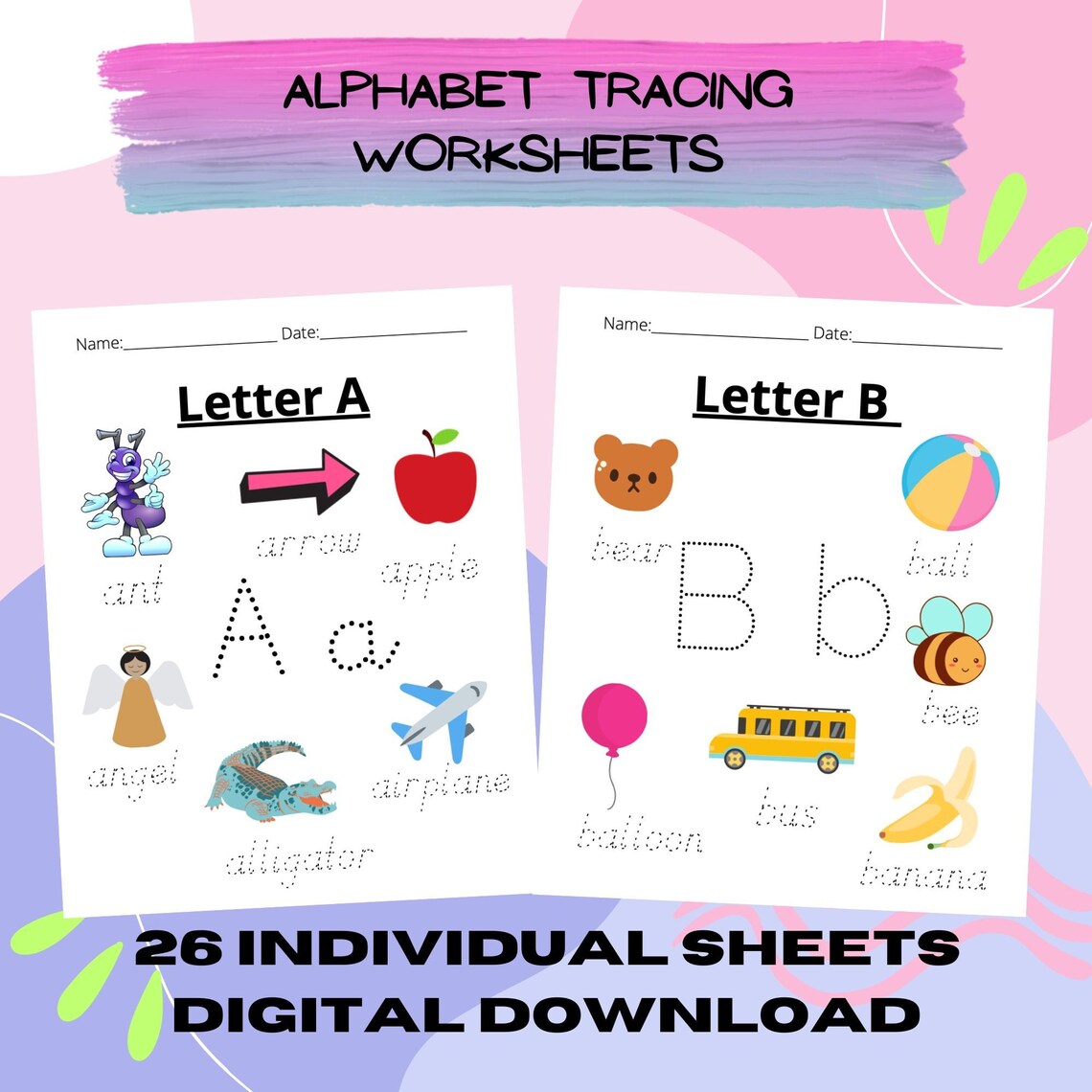 26 Printable Alphabet Tracing Worksheets (26 Pages), Preschool ...