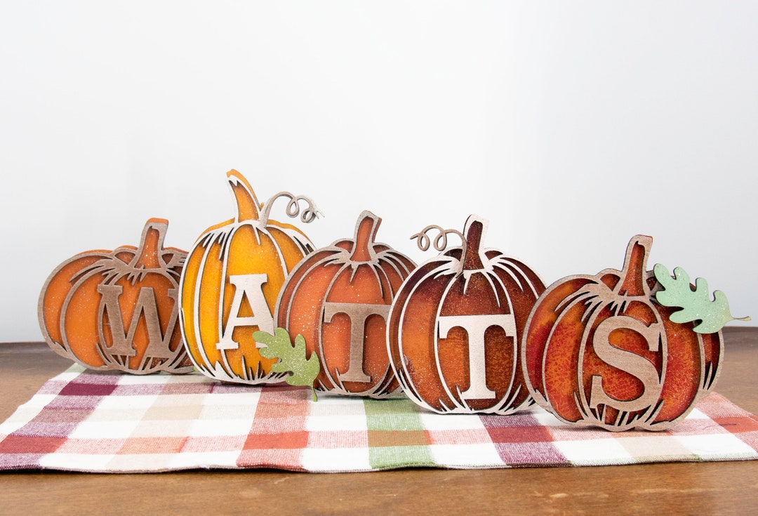 Custom Name Wooden Pumpkin Monogram Sign, Farmhouse Decor Thanksgiving ...